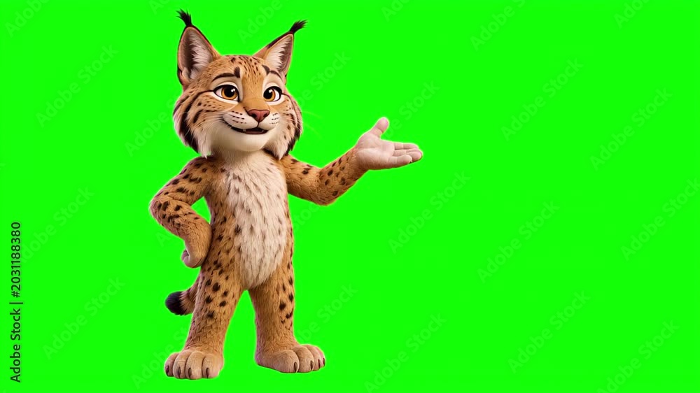 3D animated lynx character talking and explaining, cute comic mascot ...
