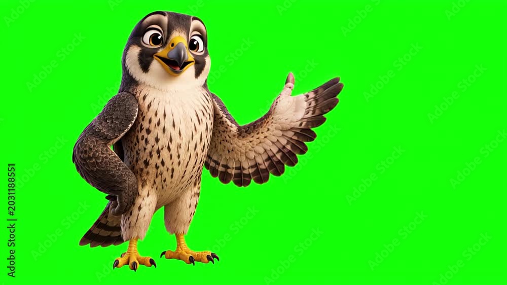 3D animated hawk character talking and explaining, cute comic mascot ...