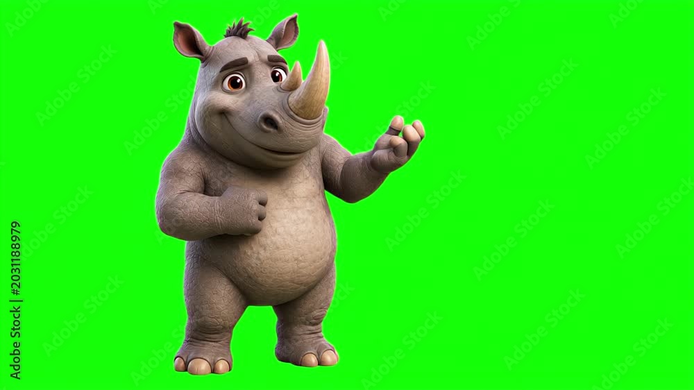 3D animated rhino character talking and explaining, cute comic mascot ...
