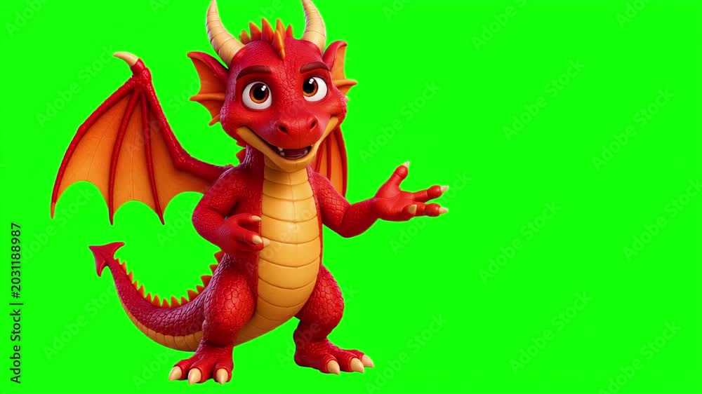 3D animated dragon character talking and explaining, cute comic mascot ...
