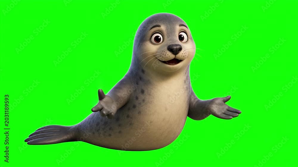 3D animated seal character talking and explaining, cute comic mascot ...