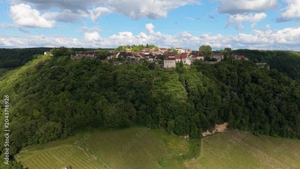 Scenic panoramic footage of a charming French countryside village in ...