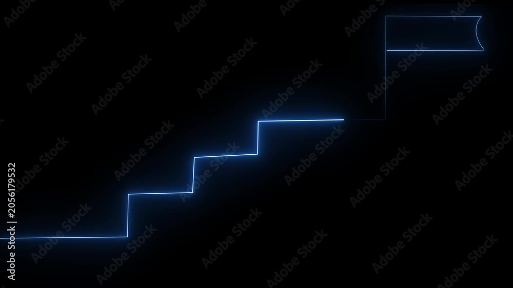 stairs icon sign icon animation on Glowing neon business graph chart ...