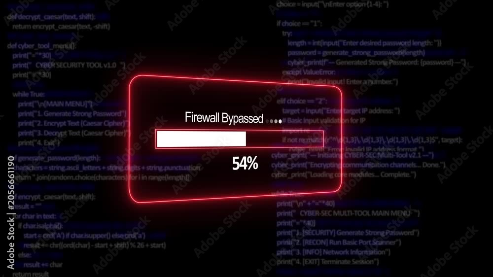 Teal firewall bypassed Progress Bar on a Background of Computer Code ...