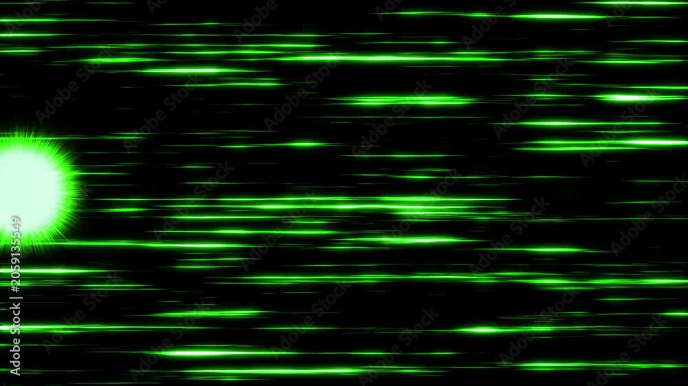 Hyper speed green flare, glowing light trail transition, cinematic sci ...