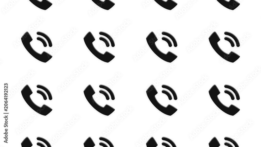 Seamless animation of phone handset icons moving diagonally over white ...